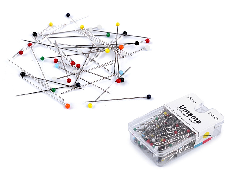 Alfileres con cabeza de vidrio, largo 38 mm | STOKLASA Mercería y tejidos