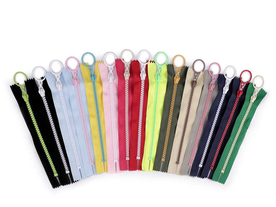 Plastic zipper colored No 5, length 15 cm with a decorative slider ...