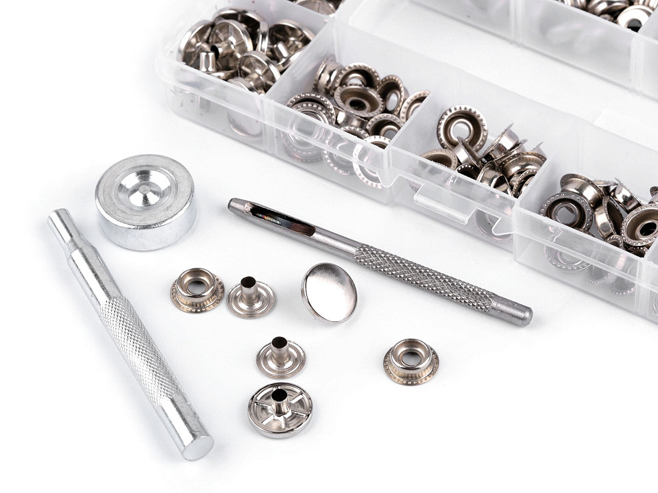Set of metal rivets Ø15 mm with punch tool | STOKLASA Haberdashery and ...