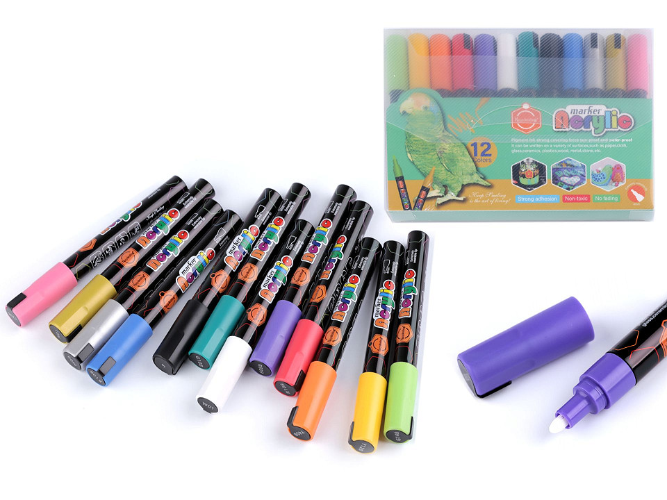 Creative acrylic marker set of 12 pcs, 4 mm | STOKLASA Haberdashery and ...